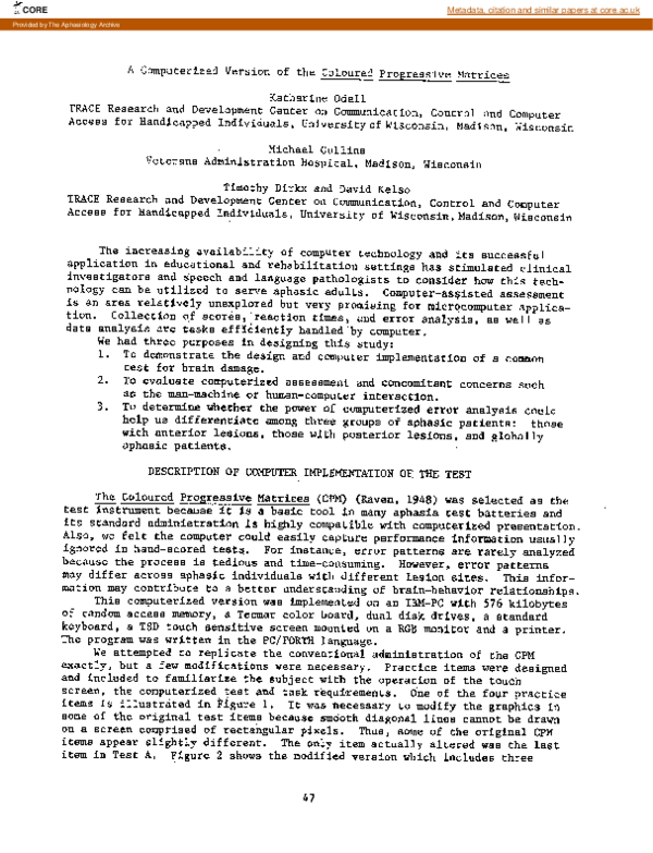 (PDF) A Computerized Version of the Coloured Progressive Matrices