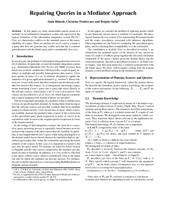 (PDF) Repairing queries in a mediator approach