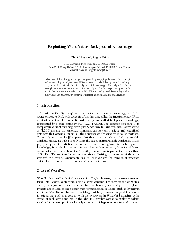 (PDF) Exploiting wordnet as background knowledge