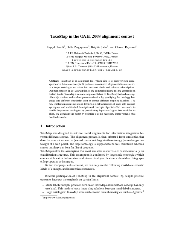 (PDF) TaxoMap in the OAEI 2008 alignment contest