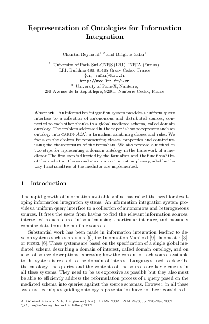(PDF) Representation of Ontologies for Information Integration