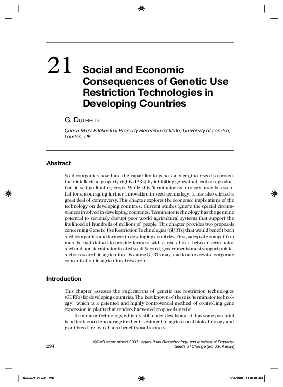 (PDF) Social and Economic Consequences of Genetic Use Restriction ...