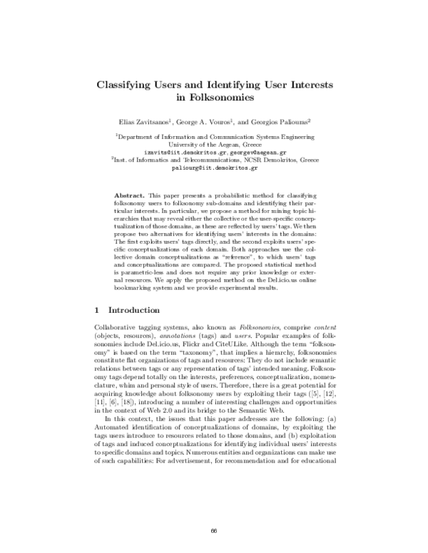 (PDF) Classifying users and identifying user interests in folksonomies | George Vouros ...