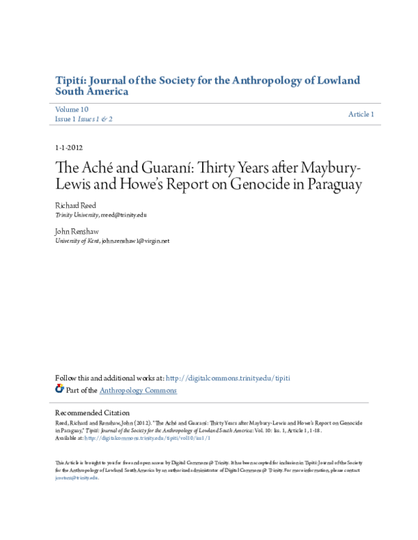 (PDF) The Aché and Guaraní: Thirty Years after Maybury-Lewis and Howe’s ...