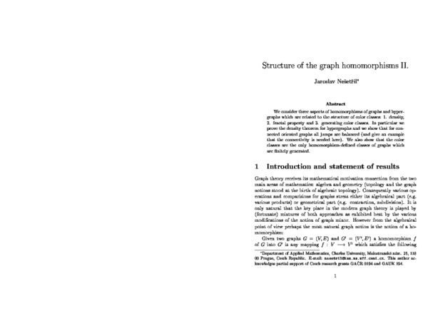 (PDF) The structure of graph homomorphisms II | Jaroslav Nešetřil - Academia.edu