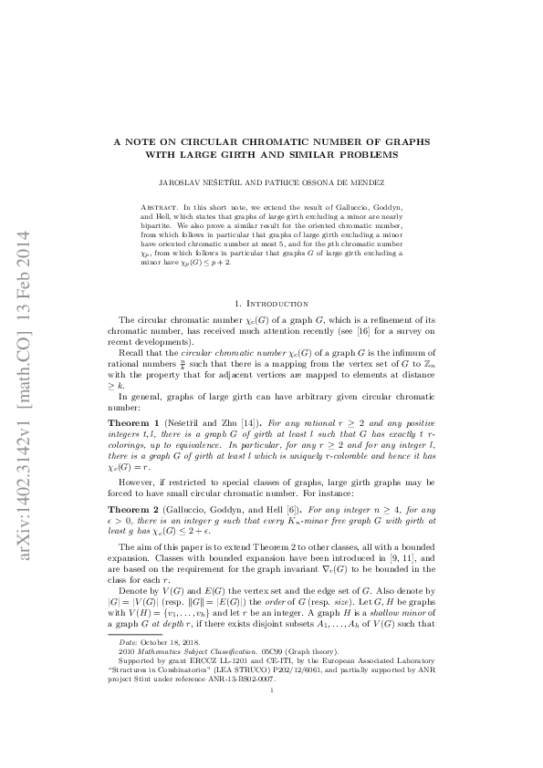 Pdf A Note On Circular Chromatic Number Of Graphs With Large Girth