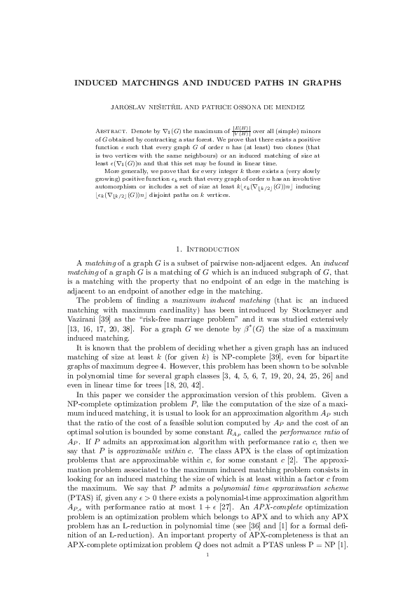 (PDF) Induced matchings and induced paths in graphs