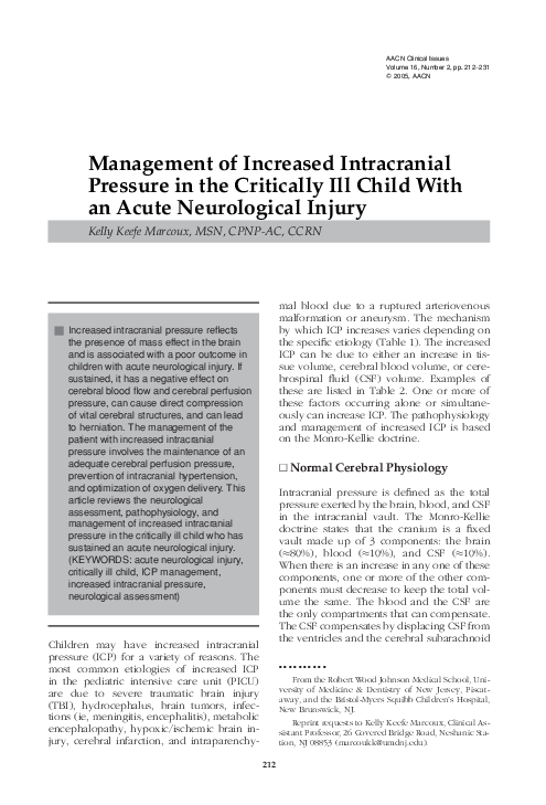 (PDF) Management of Increased Intracranial Pressure in the Critically ...