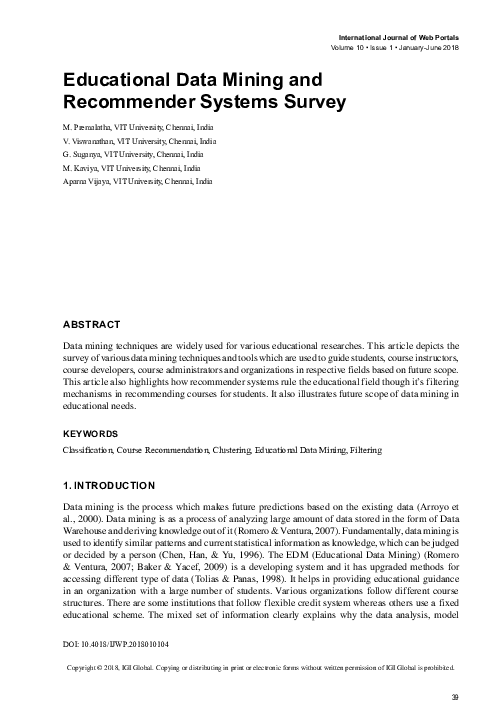 (PDF) Educational Data Mining and Recommender Systems Survey