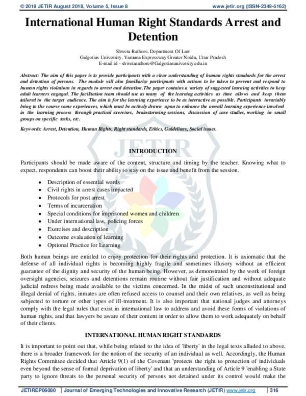 (PDF) International Human Right Standards Arrest and Detention