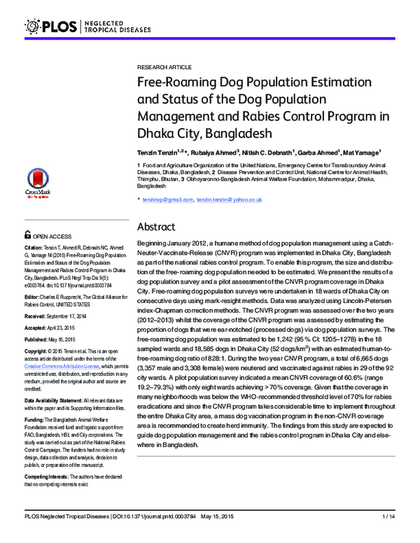 (PDF) Free-Roaming Dog Population Estimation and Status of the Dog ...