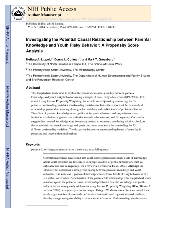 (PDF) Investigating the Potential Causal Relationship Between Parental Knowledge and Youth Risky ...