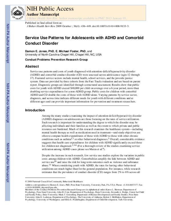 (PDF) Service Use Patterns for Adolescents with ADHD and Comorbid Conduct Disorder | Mark T ...