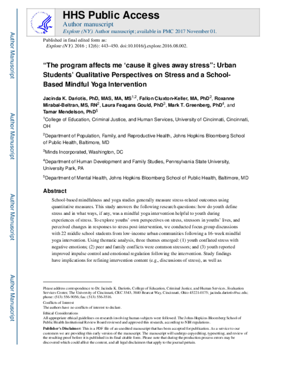(PDF) “The Program Affects Me ’Cause it Gives Away Stress”: Urban ...