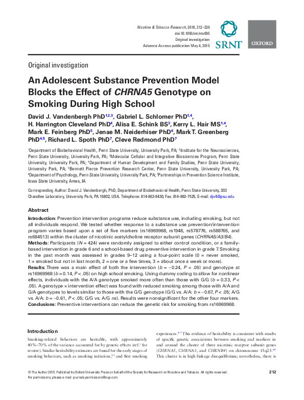 (PDF) An Adolescent Substance Prevention Model Blocks the Effect of ...