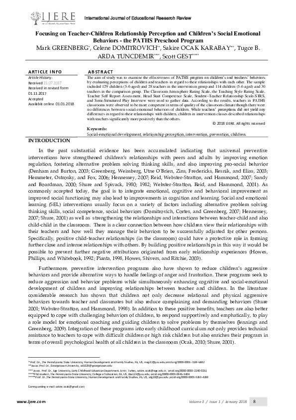(PDF) Focusing on Teacher-Children Relationship Perception and Children ...
