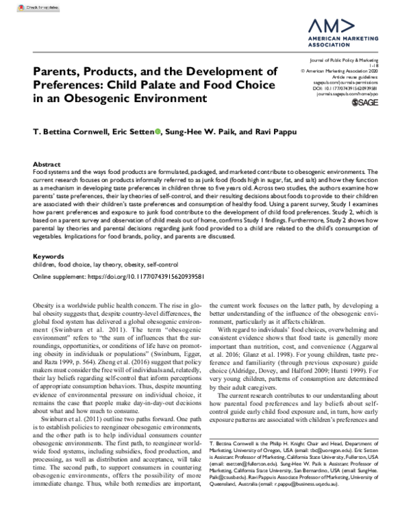 (PDF) Parents, Products, and the Development of Preferences: Child ...
