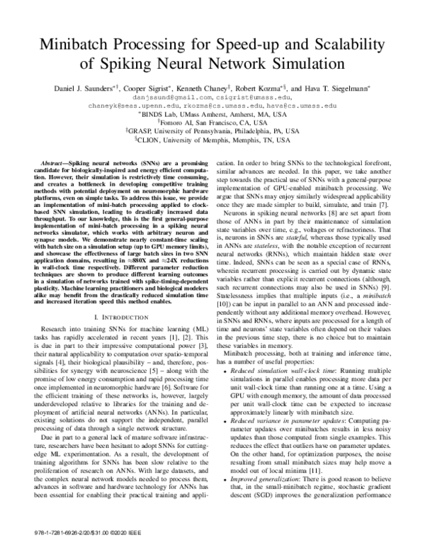 (PDF) Speeding Up Spiking Neural Network Simulations with Minibatches