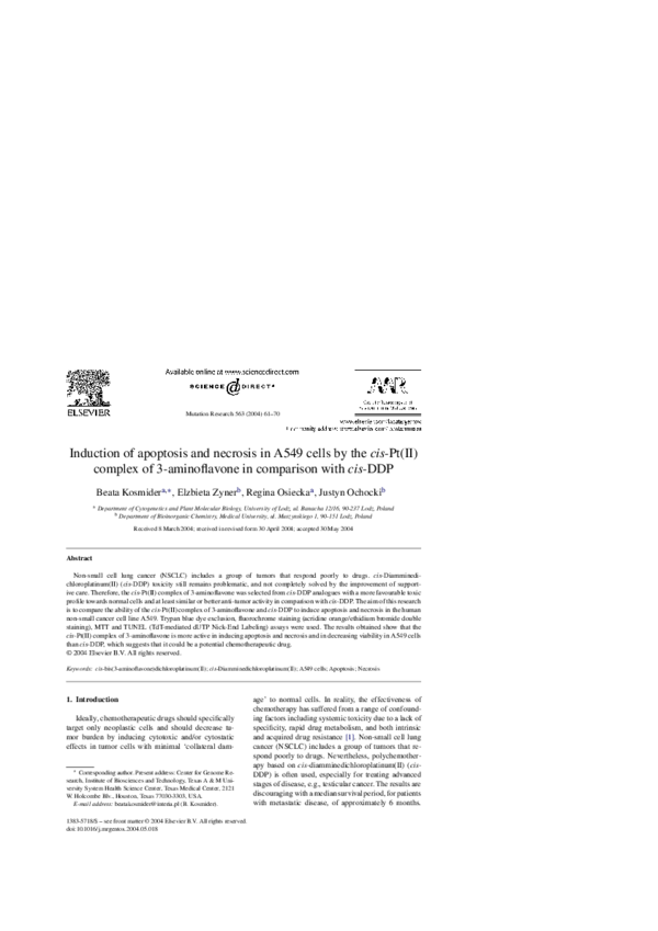 (PDF) Cis-Pt(II) Complex Induces Apoptosis in NSCLC