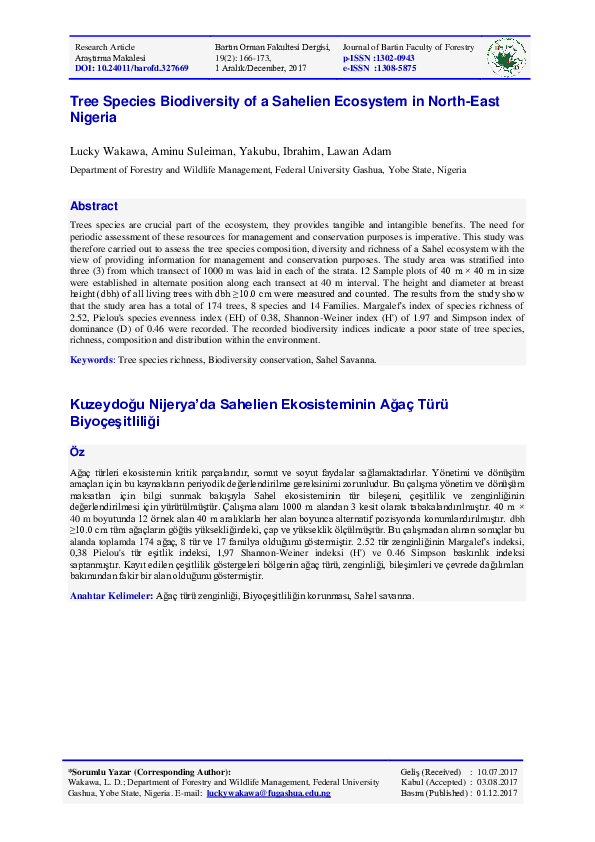 (PDF) Tree Species Biodiversity of a Sahelien Ecosystem in North-East ...
