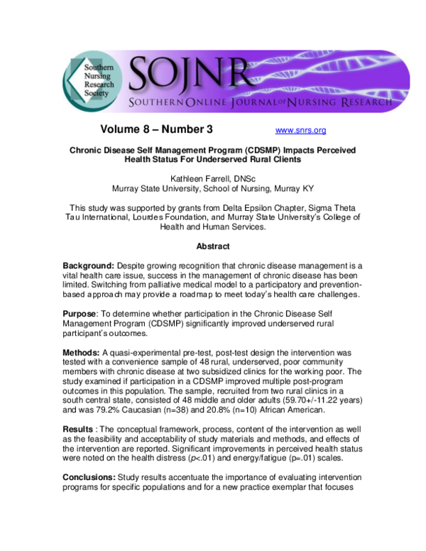 (PDF) Chronic Disease Self Management Program (CDSMP) Impacts Perceived ...