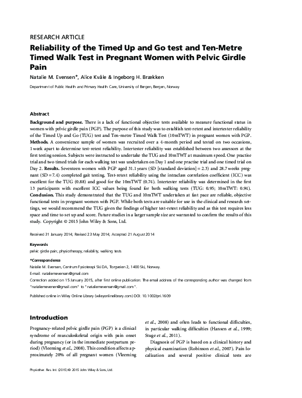 (PDF) Reliability of the Timed Up and Go test and Ten-Metre Timed Walk ...