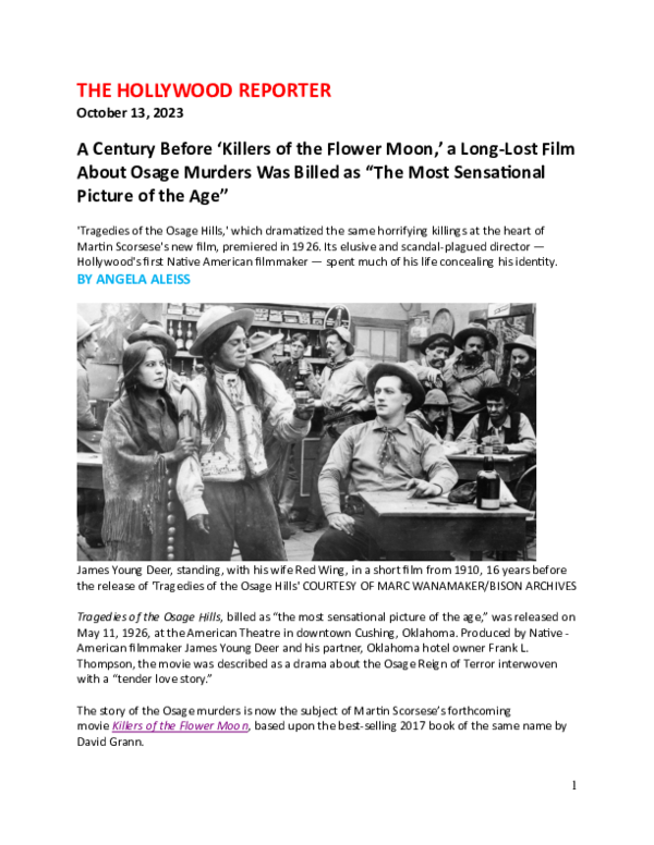 (PDF) A Century Before ‘Killers of the Flower Moon,’ a Long-Lost Film ...