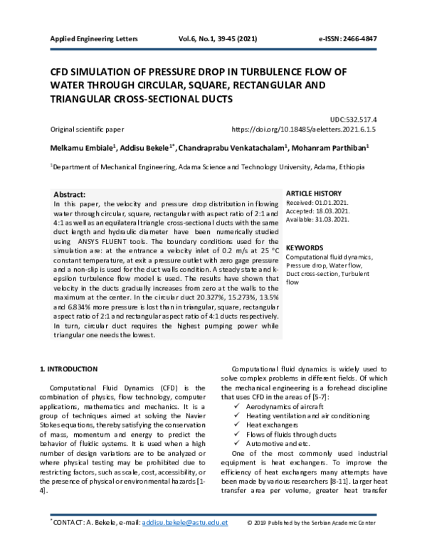 (PDF) CFD Simulation of Pressure Drop in Turbulence Flow of Water ...