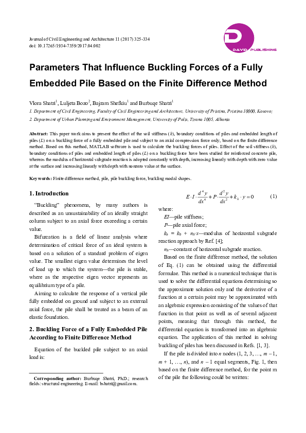(PDF) Parameters That Influence Buckling Forces of a Fully Embedded Pile Based on the Finite ...