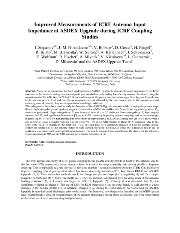 (PDF) Improved measurements of ICRF antenna input impedance at ASDEX ...