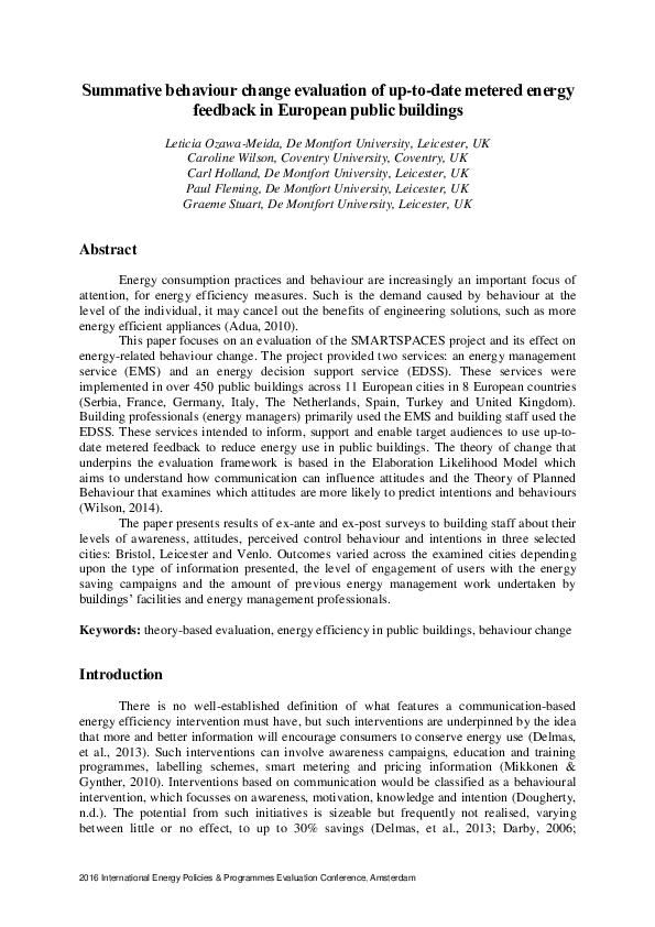 (PDF) Summative behaviour change evaluation of up-to-date metered energy feedback in European ...