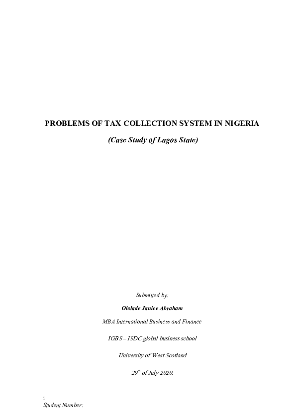 (DOC) PROBLEMS OF TAX COLLECTION SYSTEM IN NIGERIA (Case Study of Lagos ...