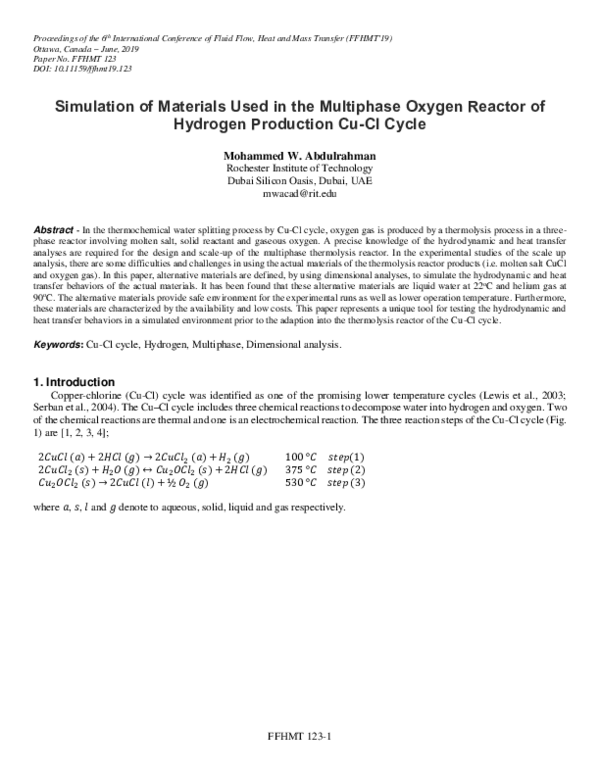 (PDF) Simulation of Materials Used in the Multiphase Oxygen Reactor of Hydrogen Production Cu-Cl ...