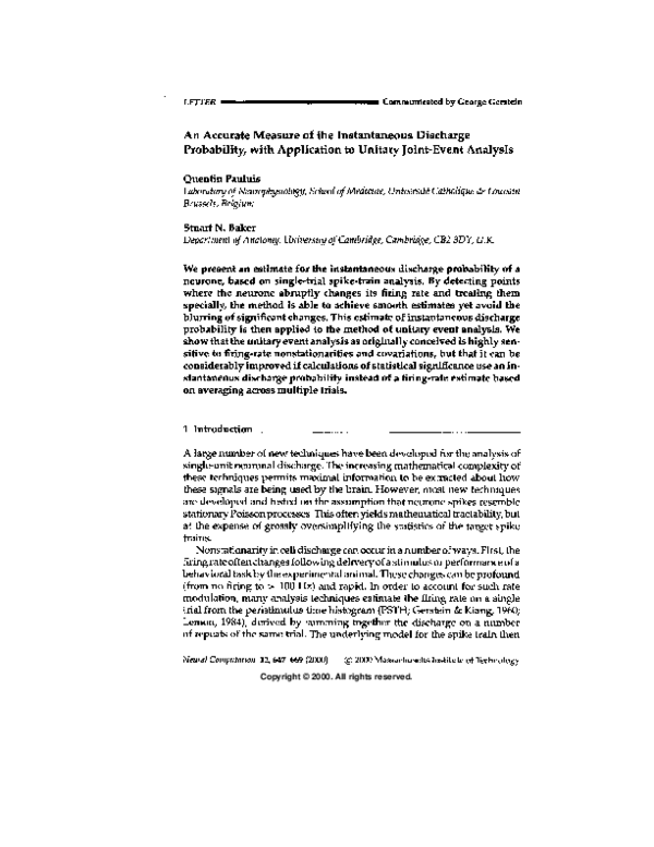 (PDF) An Accurate Measure of the Instantaneous Discharge Probability ...