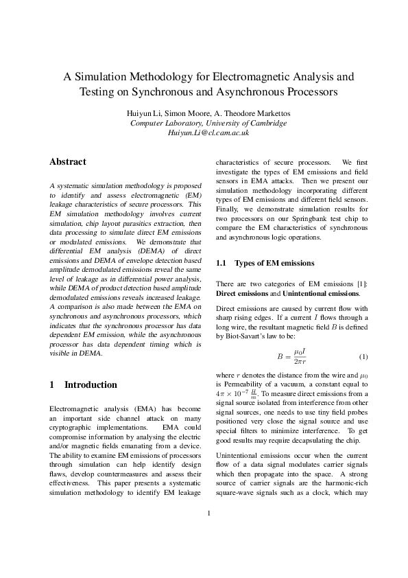 Pdf A Simulation Methodology For Electromagnetic Analysis And Testing On Synchronous And