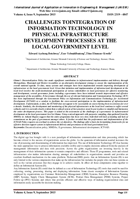(PDF) Challenges to Integration of Information Technology in Physical Infrastructure Development ...