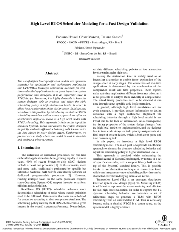 Pdf High Level Rtos Scheduler Modeling For A Fast Design Validation 