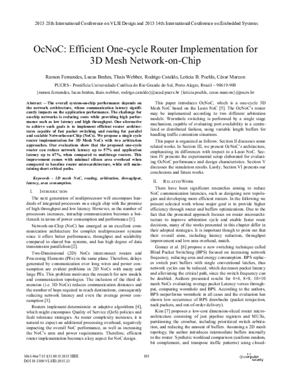 Pdf Ocnoc Efficient One Cycle Router Implementation For 3d Mesh