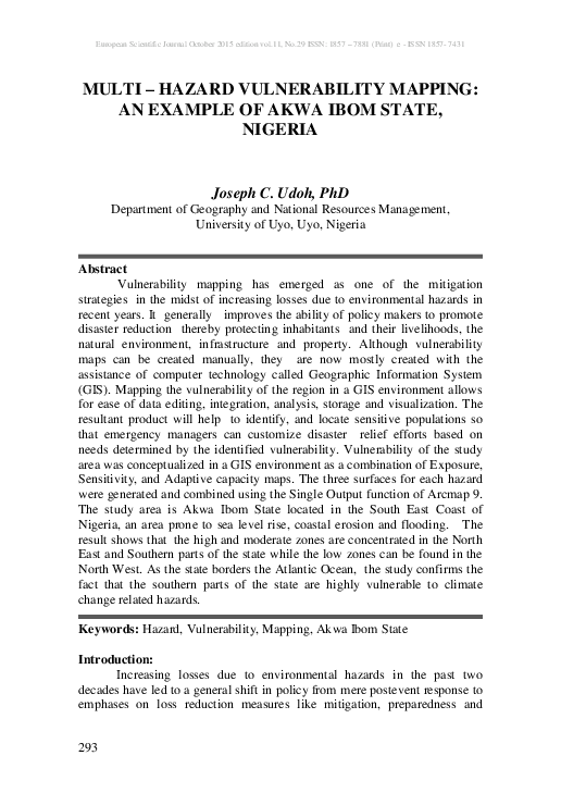 (PDF) Multi – Hazard Vulnerability Mapping: An Example of Akwa Ibom ...