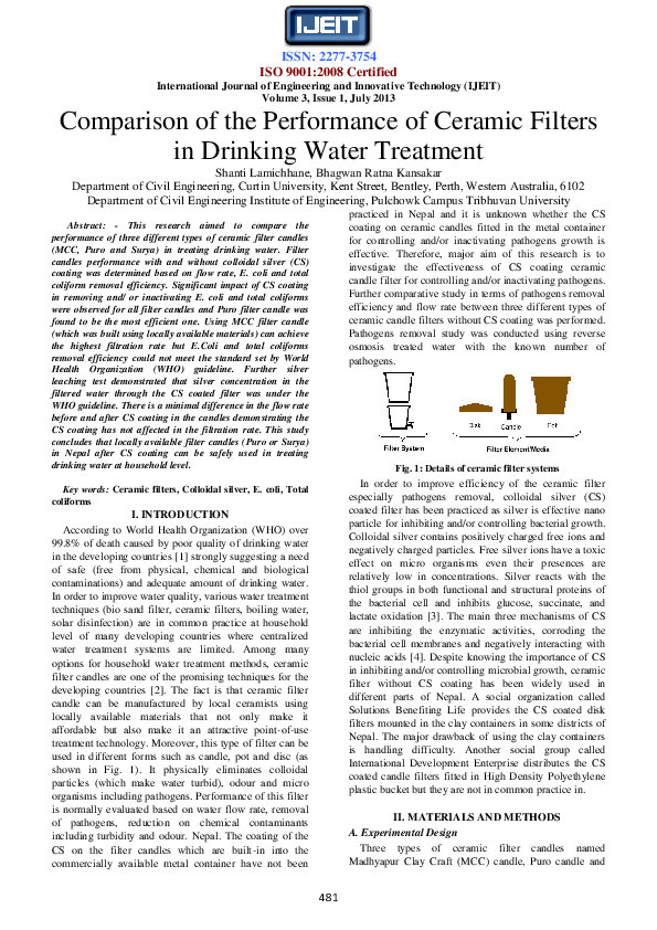 (PDF) Comparison of the Performance of Ceramic Filters in Drinking ...