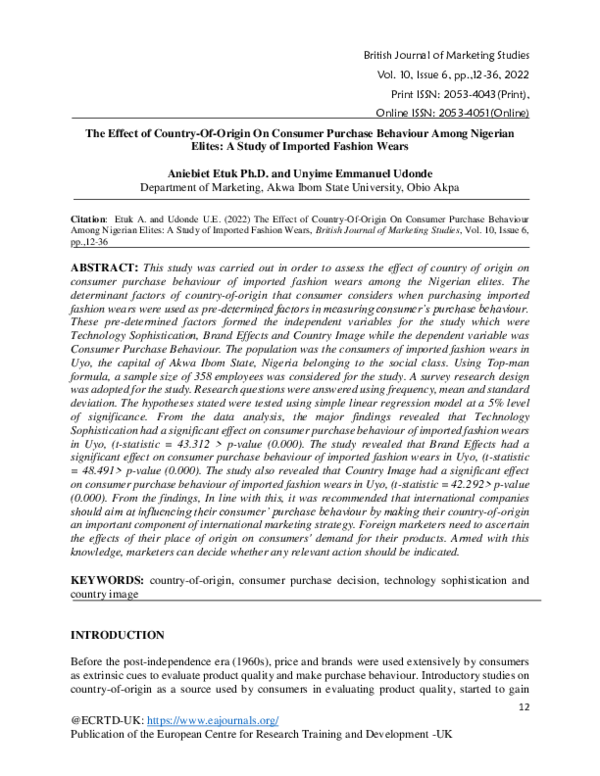 (PDF) The Effect of Country-Of-Origin On Consumer Purchase Behaviour ...