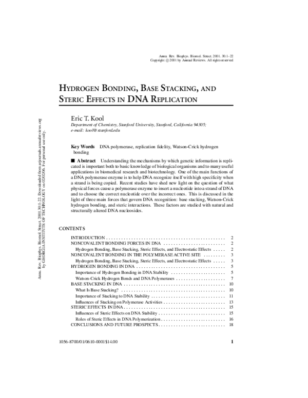 (PDF) Hydrogen Bonding, Base Stacking, and Steric Effects in DNA ...