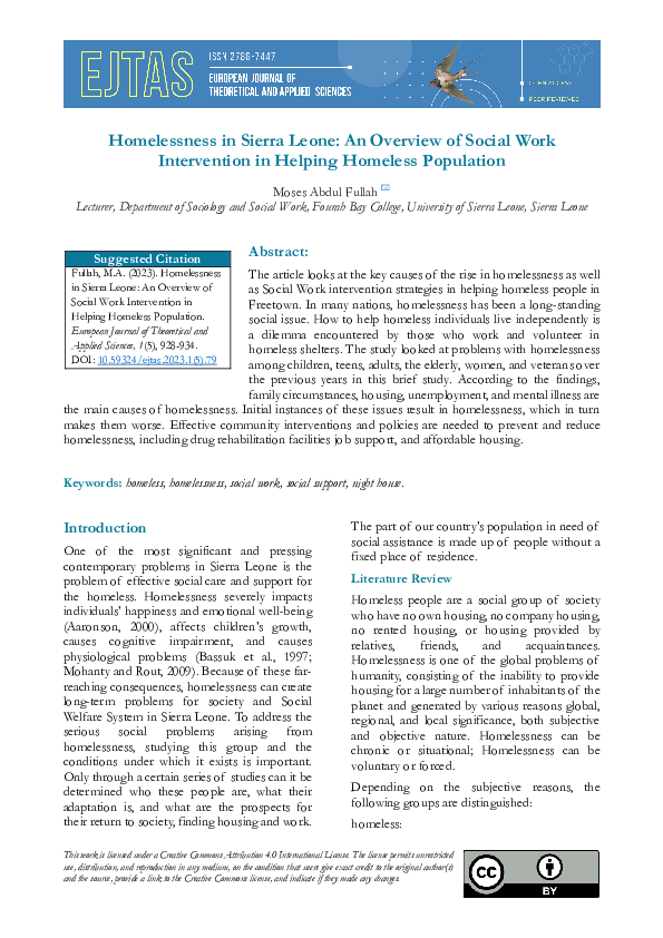 (PDF) Homelessness in Sierra Leone: An Overview of Social Work ...