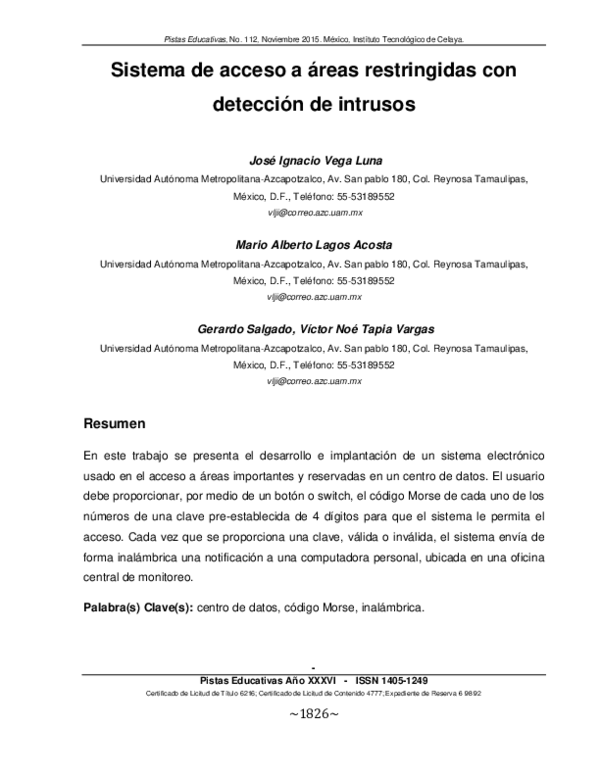 (PDF) Sistema de acceso a áreas restringidas con detección de intrusos