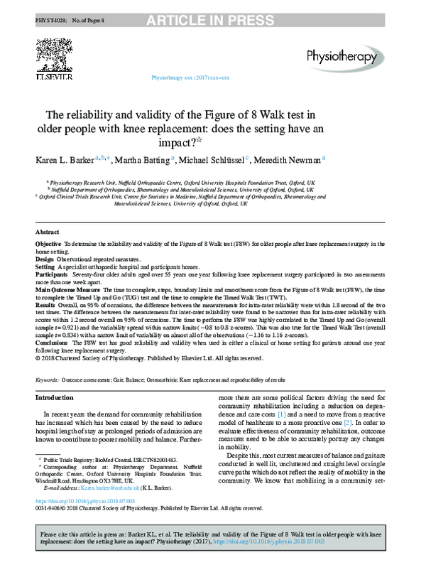 (PDF) The reliability and validity of the Figure of 8 walk test in ...