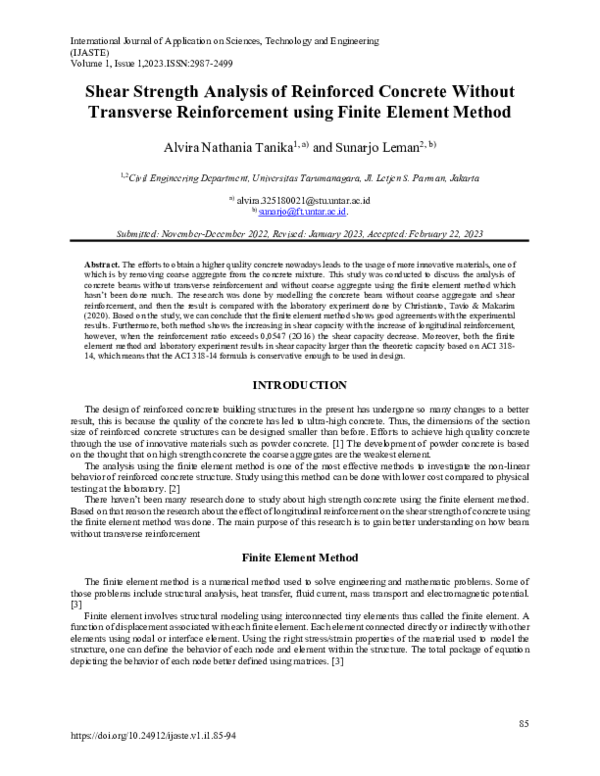 (PDF) Shear Strength Analysis of Reinforced Concrete Without Transverse Reinforcement using ...