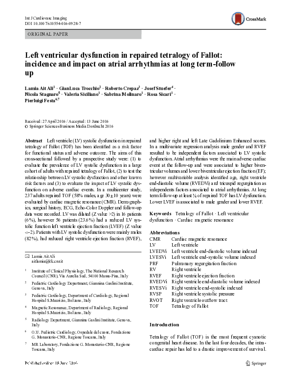 (PDF) Left ventricular dysfunction in repaired tetralogy of Fallot ...