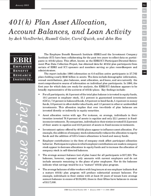Pdf 401 K Plan Asset Allocation Account Balances And Loan Activity