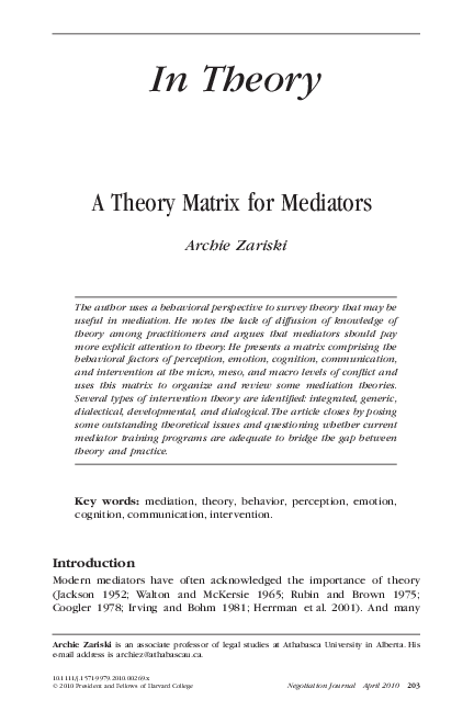 (PDF) A Theory Matrix for Mediators