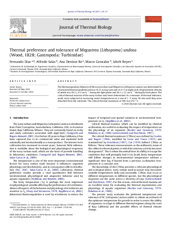 (PDF) Thermal preference and tolerance of Megastrea (Lithopoma) undosa ...
